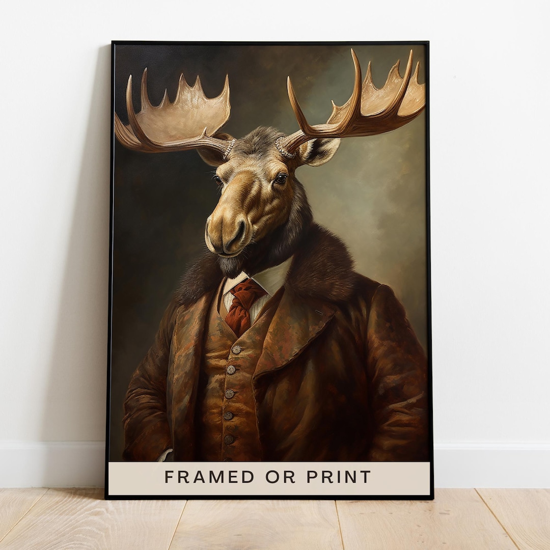 Framed Moose Wall Art Print, Vintage Animal Portrait - Etsy UK