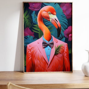Flamingo Print, Flamingo Portrait Poster, Animal Head Human Body ...
