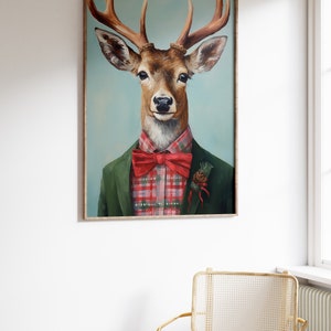 Christmas Print Set, Reindeer Portrait Oil Painting, Xmas Printable ...