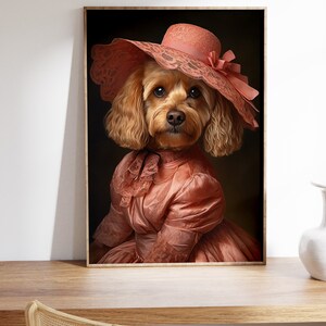 Cockapoo Portrait Print, Cockapoo in Pink Victorian Dress Poster, Dog ...