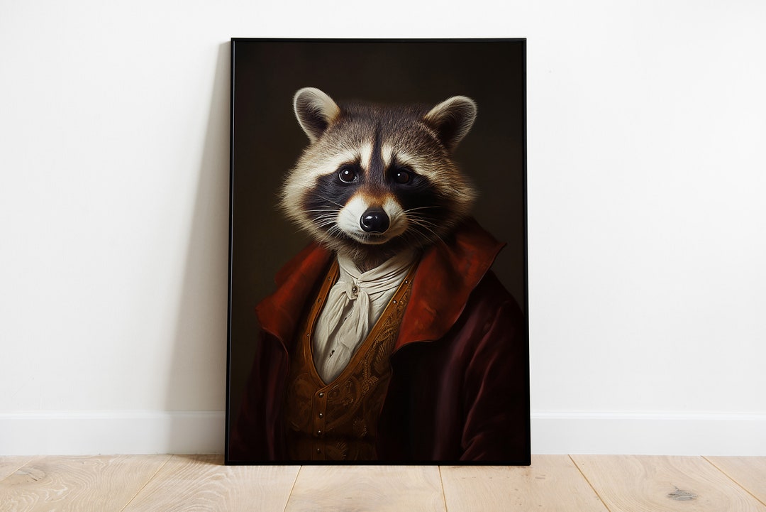 Raccoon Art Print, Renaissance Raccoon Portrait Oil Painting, Vintage ...