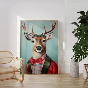 Christmas Print Set, Reindeer Portrait Oil Painting, Xmas Printable ...