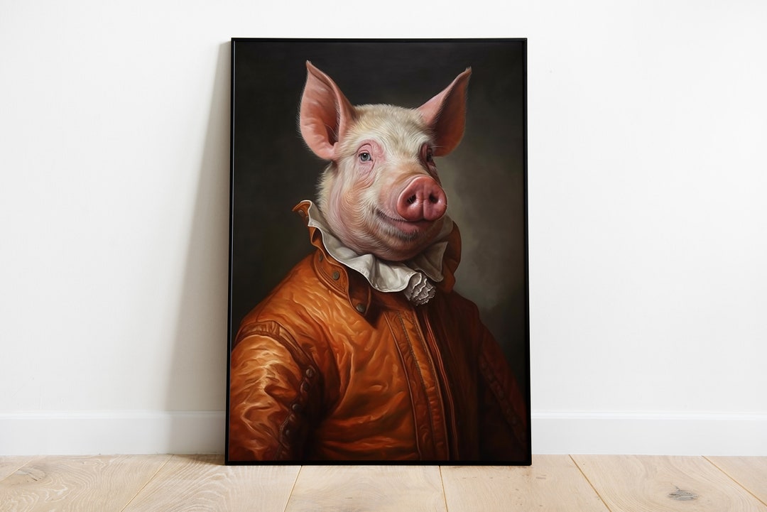 Vintage Pig Portrait Print, Renaissance Pig Oil Painting, Animal Head ...