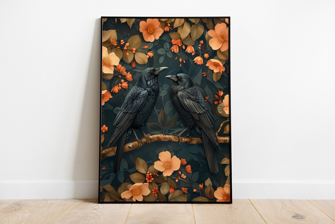 Raven Print, Raven Couple Poster, Vintage Retro Crow Illustration, Dark ...