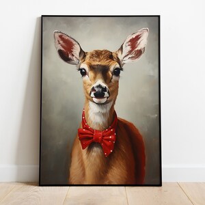 Christmas Print Set, Reindeer Portrait Oil Painting, Xmas Printable ...