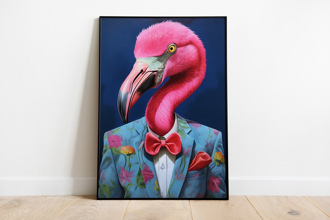 Flamingo Print, Flamingo Portrait Oil Painting, Animal Head Human Body ...