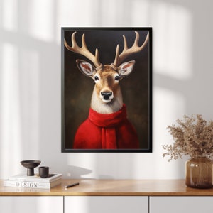 Christmas Print Set, Reindeer Portrait Oil Painting, Xmas Printable ...