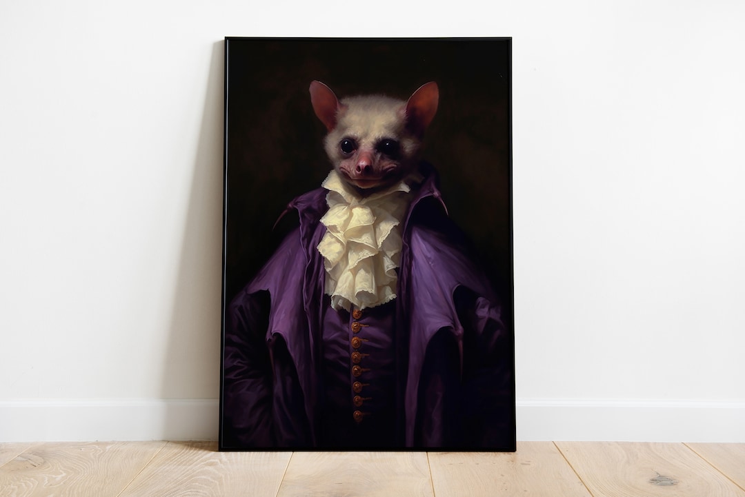 Gothic Bat Print, Vampire Bat Portrait, Renaissance Bat Oil Painting ...