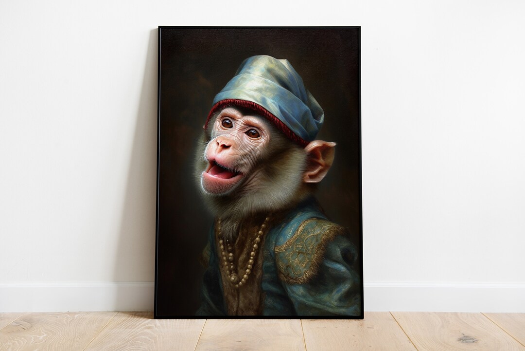 Monkey Wall Art Print, Renaissance Monkey Portrait Oil Painting, Animal ...