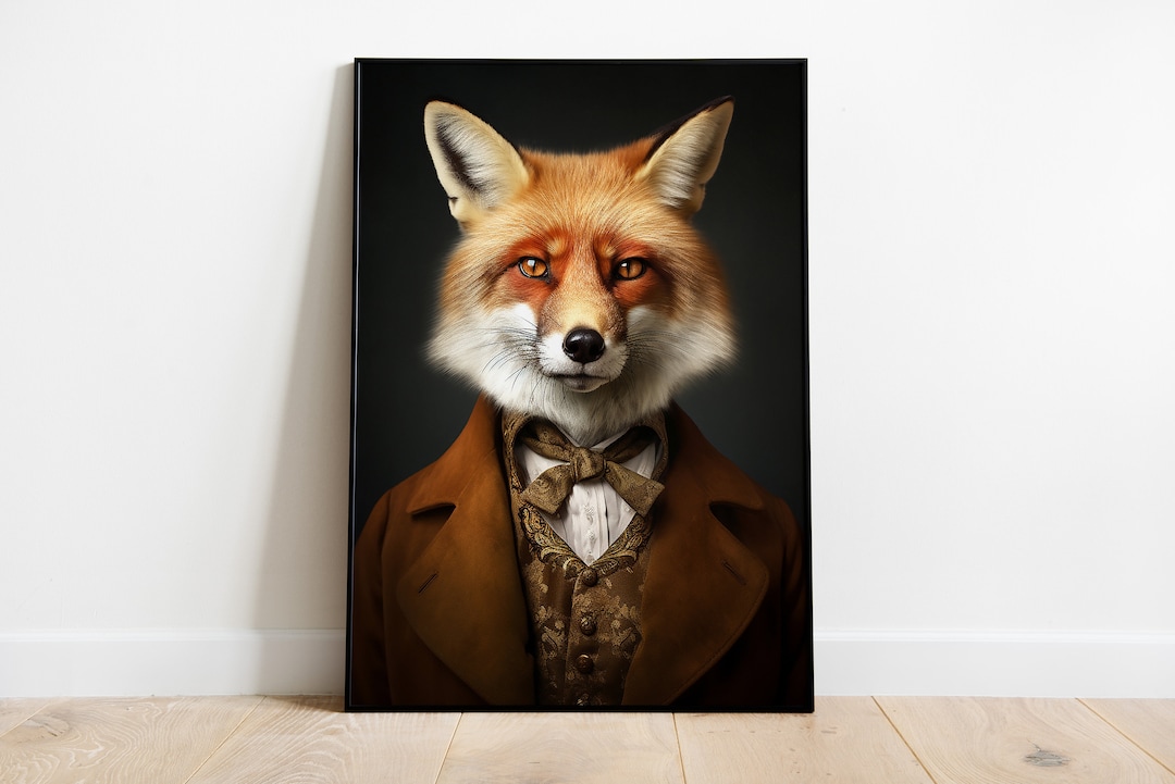 Fox Portrait Print, Renaissance Fox Poster, Animal Head Human Body ...