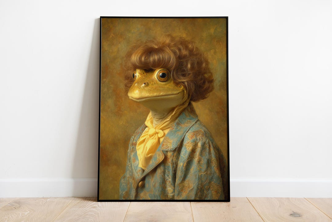 Whimsical Frog Portrait Art Print | Regal Animal in Wig - Etsy