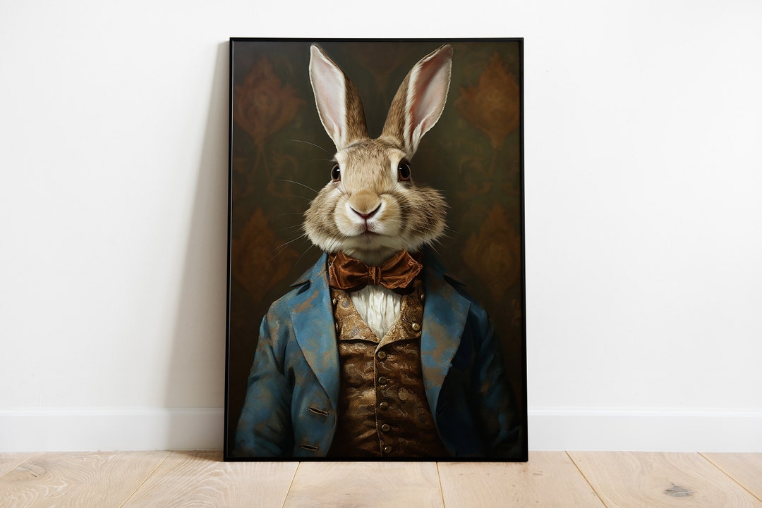 Rabbit Portrait Print, Renaissance Rabbit Oil Painting, Vintage Rabbit ...