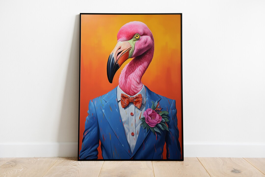 Dressed Flamingo Portrait Print: Bold Animal Illustration - Etsy