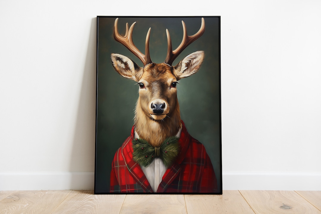 Christmas Reindeer Portrait Print: Festive Holiday Wall Art - Etsy