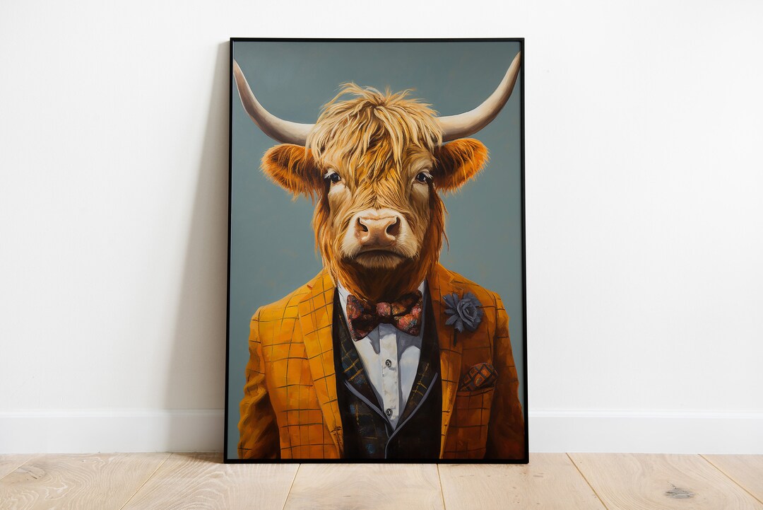 Elegant Highland Cow Print, Brown Cow Portrait Poster, Animal Head ...