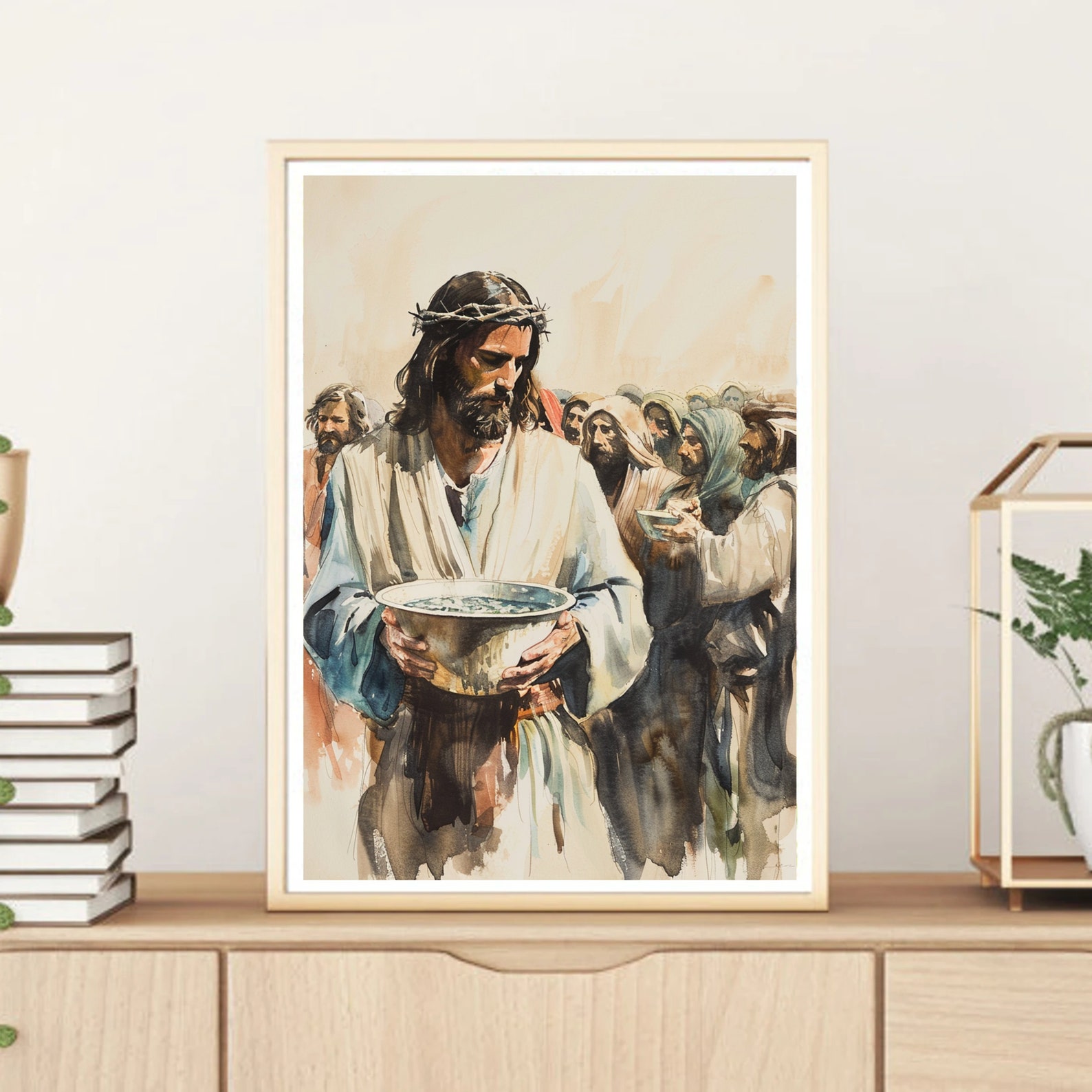 Jesus and the 5000, Watercolor Painting, Bible Sketch Bible Art, God ...