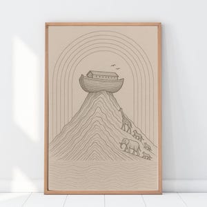 Noah and the Ark - Minimalistic Pencil Drawing of Animals Boarding the ...