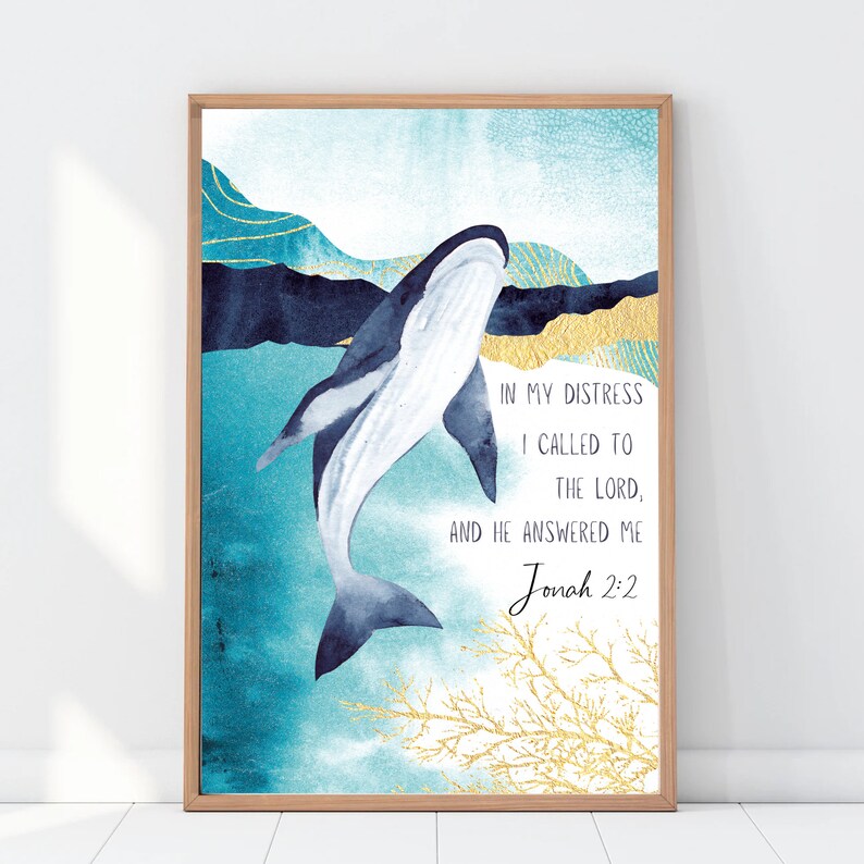 Jonah and the Whale Watercolor Print | Jonah 2:2 - Etsy
