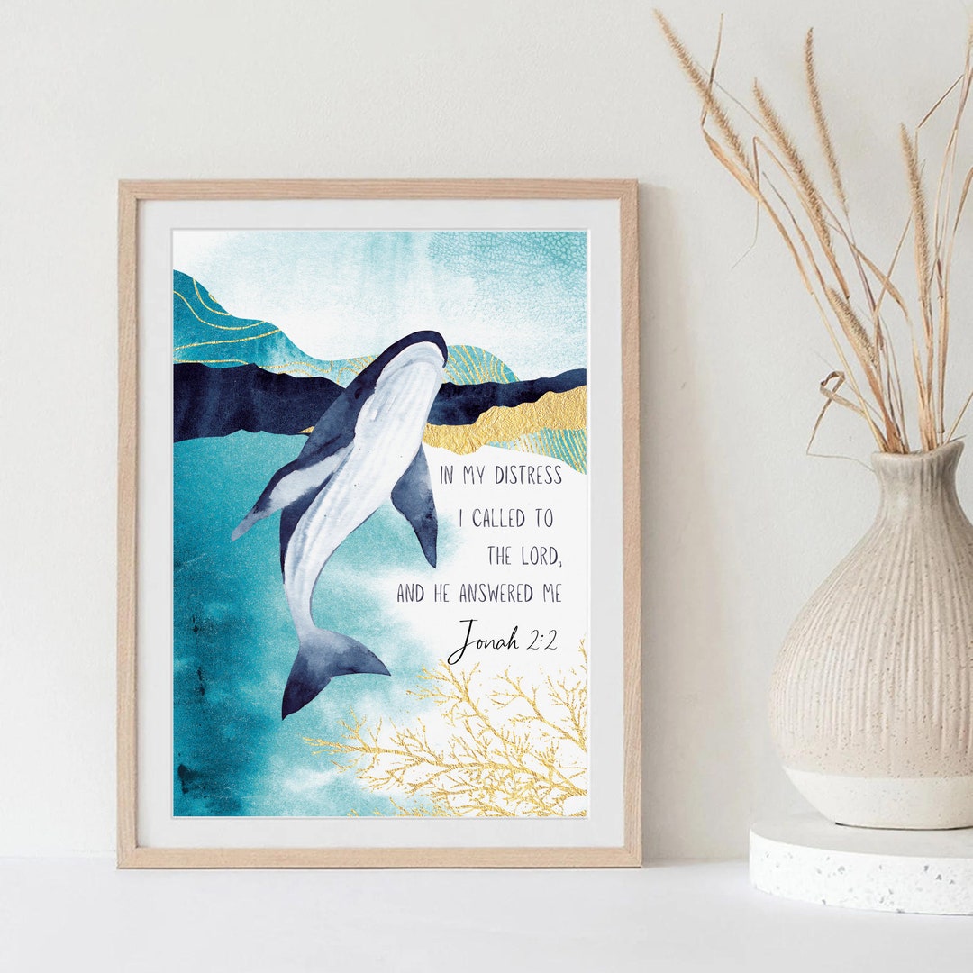 Jonah and the Whale Watercolor Print | Jonah 2:2 - Etsy