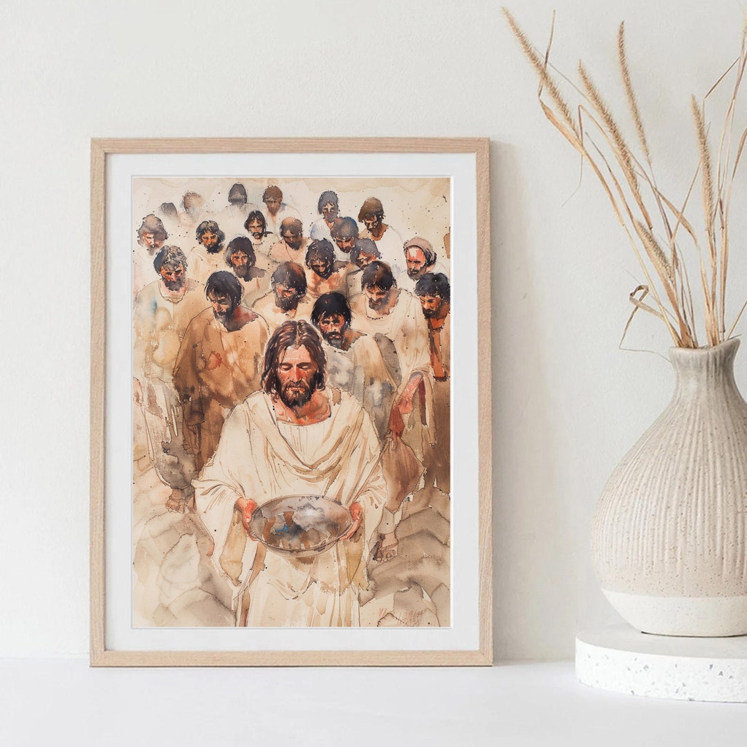 Water to Wine, Oil Painting, Jesus Feeds 5000 DIGITAL DOWNLOAD, Bible ...