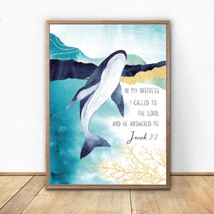 Jonah and the Whale Watercolor Print | Jonah 2:2 - Etsy