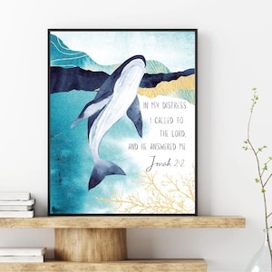 Jonah and the Whale Watercolor Print | Jonah 2:2 - Etsy