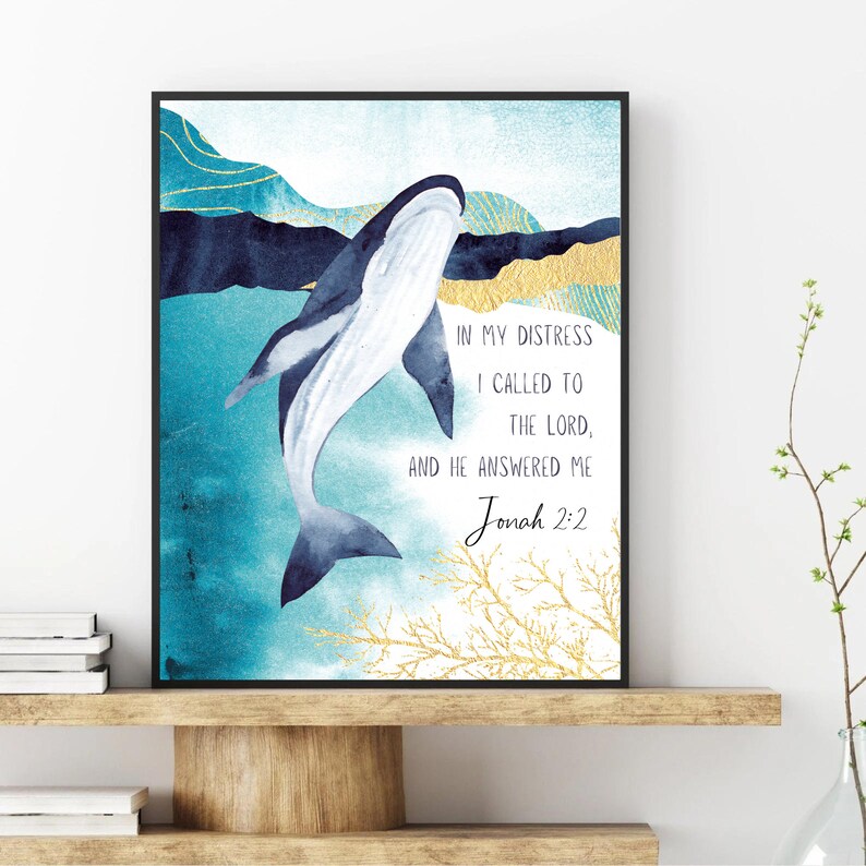 Jonah and the Whale Watercolor Print | Jonah 2:2 - Etsy