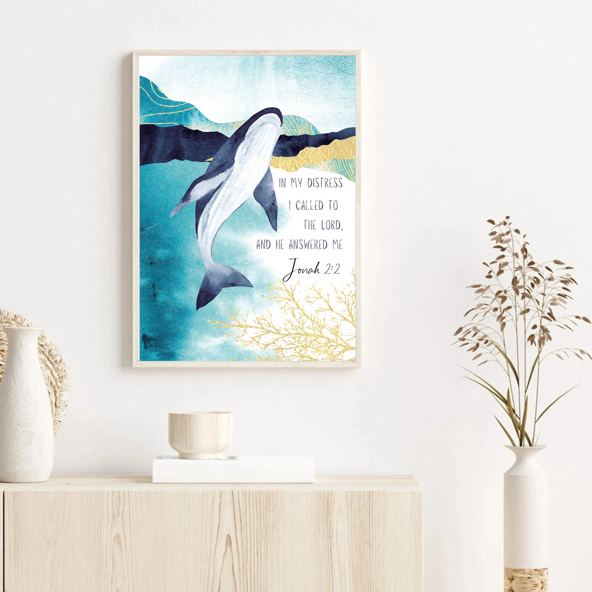 Jonah and the Whale Watercolor Print | Jonah 2:2 - Etsy
