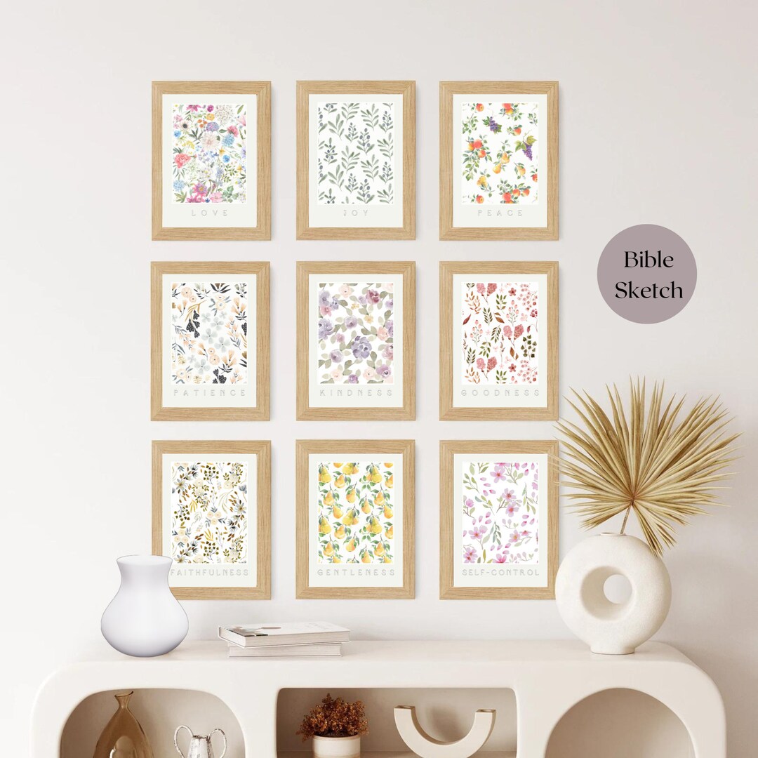 Set of 9 Fruit of the Spirit Bible Verse Wall Art, Galatians 5:22-23 - Etsy