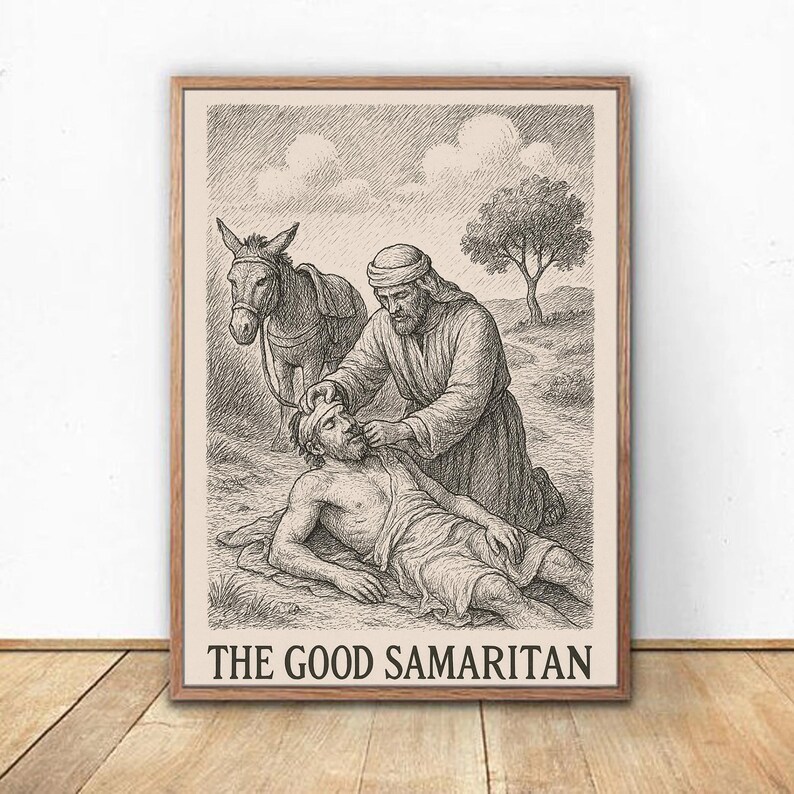 Good Samaritan - Minimalist Beige Digital Print for Modern Christian ...