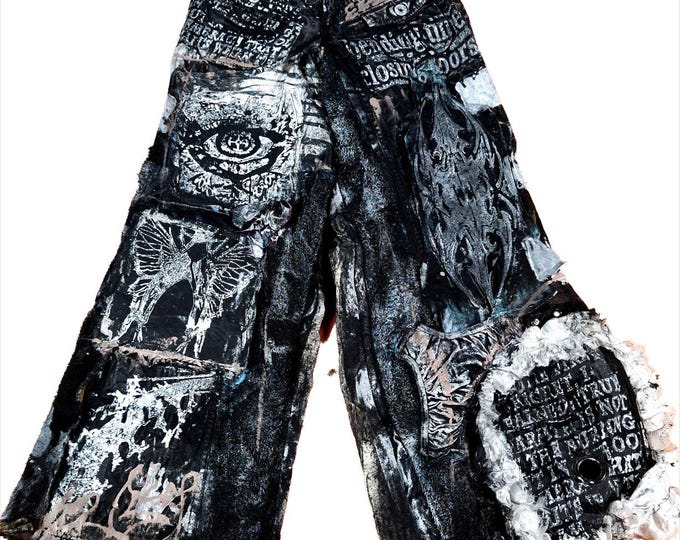 Unique Handmade Baggy Jeans Custom Punk Rock Goth Emo Metal Cyber Dark ...