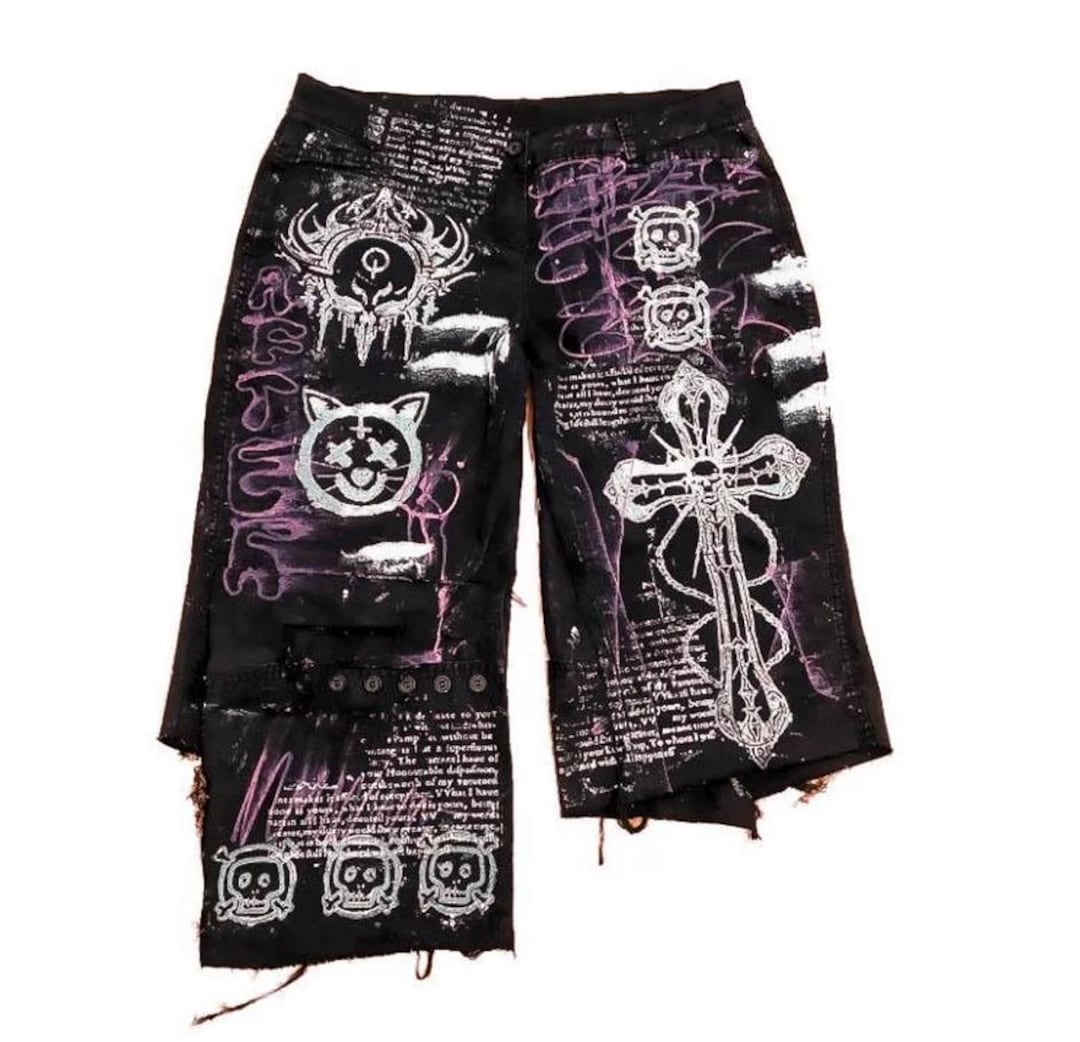 Baggy Unique Shorts Handmade Custom Punk Rock Goth Emo Metal Cyber Dark ...
