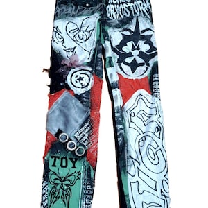 Unique Handmade Jeans Custom Punk Rock Goth Emo Metal Cyber Dark Tribal ...