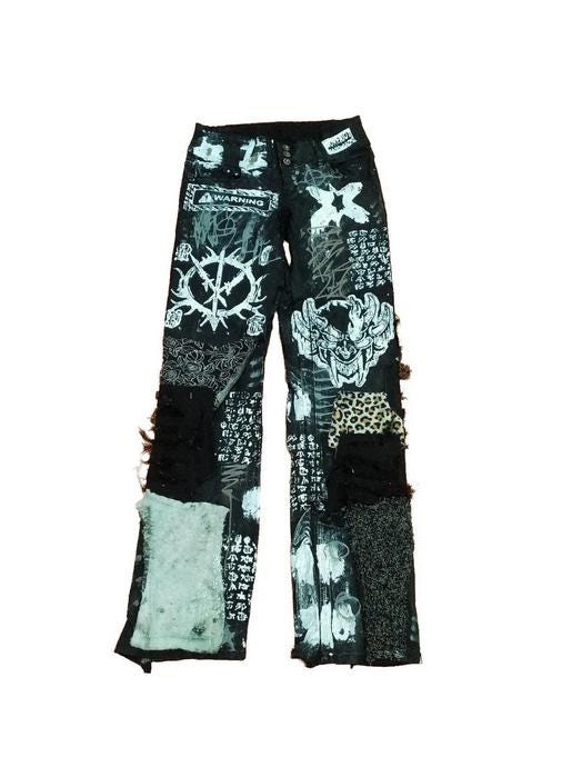 Unique Handmade Jeans Custom Punk Rock Goth Emo Metal Cyber Dark Tribal ...