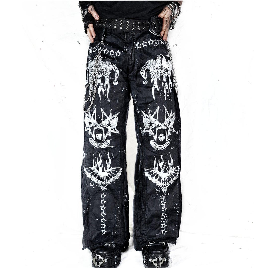 Handmade Custom Flared Baggy Wide Jeans Jester Punk Goth Grunge Scene ...