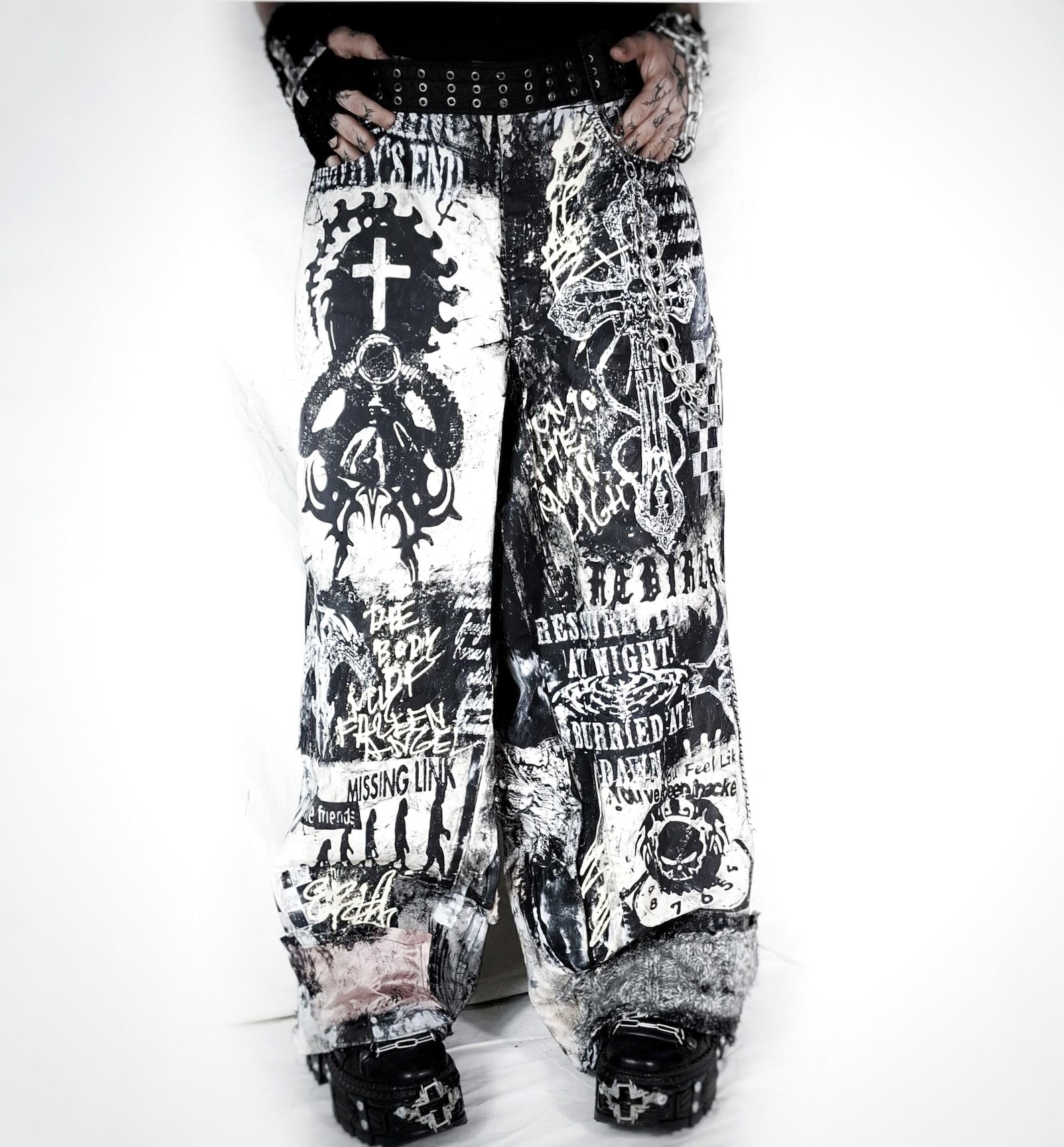 Custom handmade patch jeans punk goth edgy rockstar metal scene emo ...