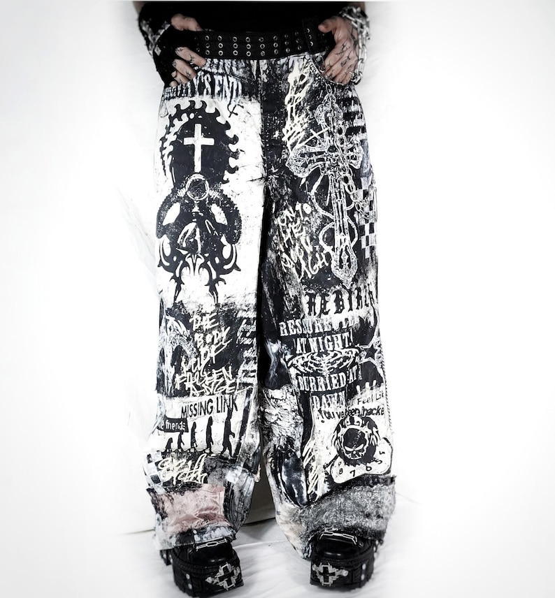 Custom handmade patch jeans punk goth edgy rockstar metal scene emo ...