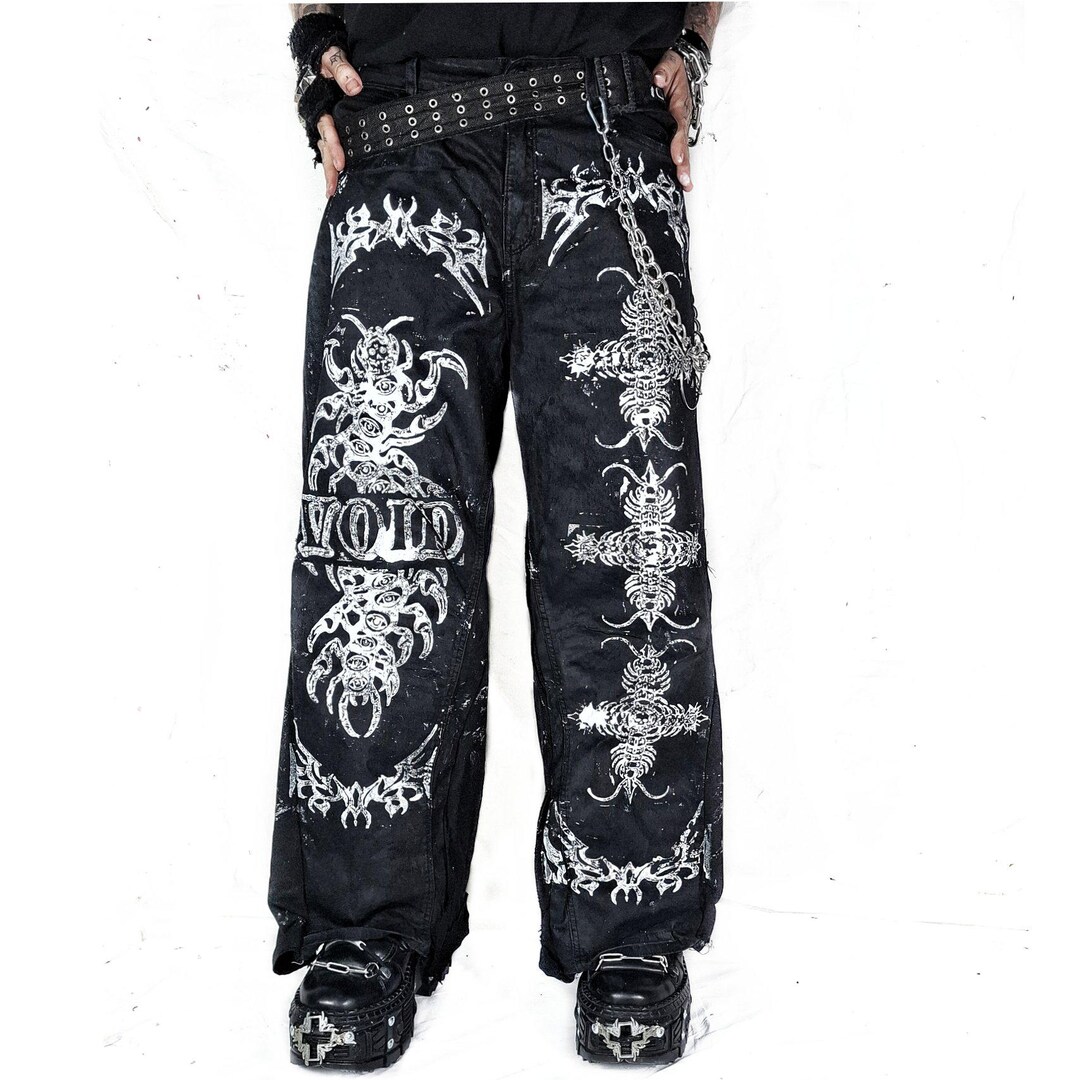 Handmade Custom Flared Baggy Wide Jeans Punk Goth Rock Grunge Bug Scene ...