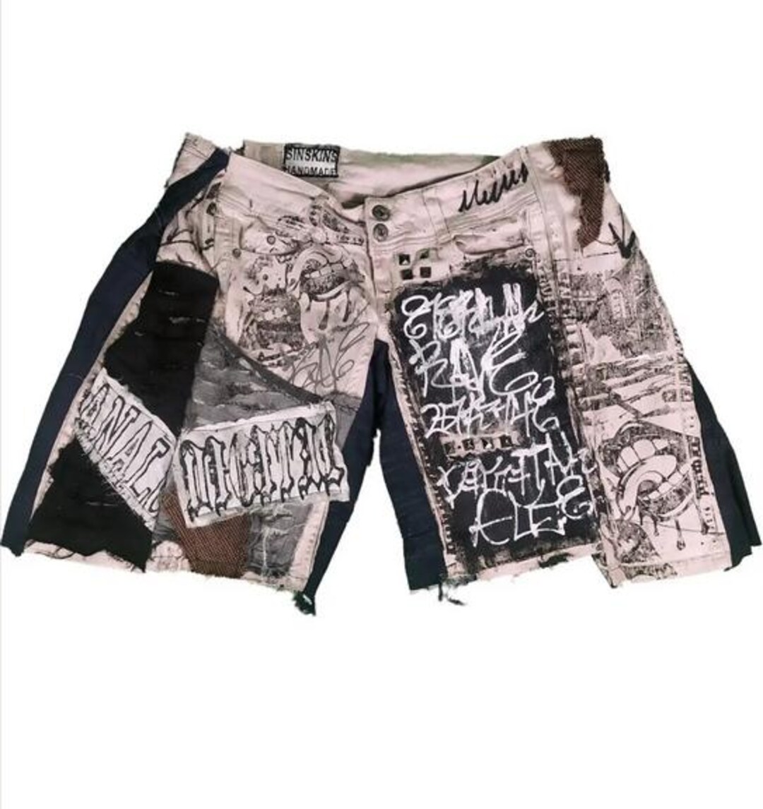 Baggy Unique Shorts Handmade Custom Punk Rock Goth Emo Metal Cyber Dark ...
