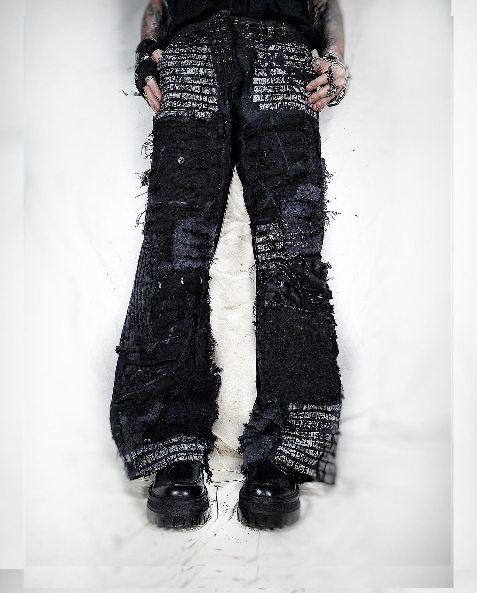 Custom Handmade Baggy Loose Jeans Punk Goth Rock Illustration Metal ...