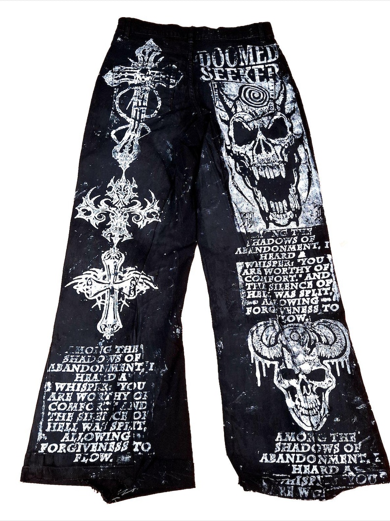 Calças largas personalizadas feitas à mão, estilo jeans, punk, gótico ...