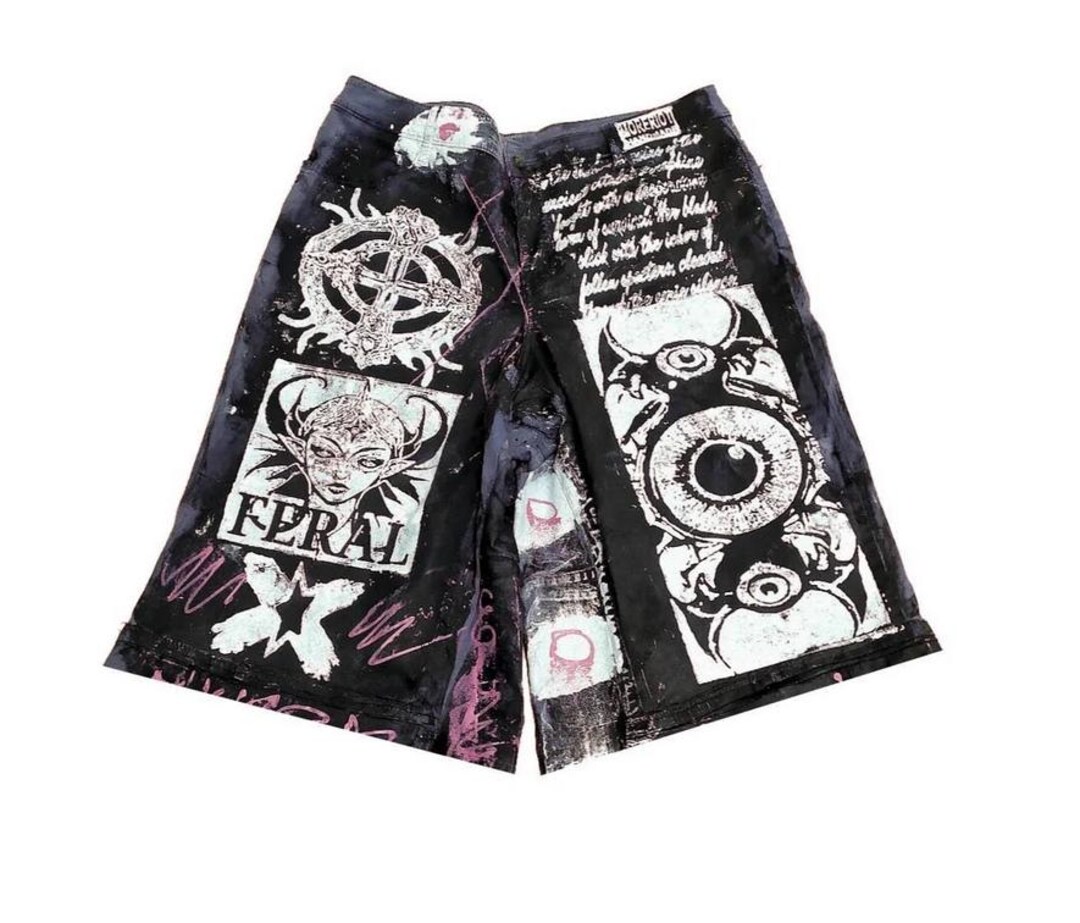 Baggy Unique Shorts Handmade Custom Punk Rock Goth Emo Metal Cyber Dark ...