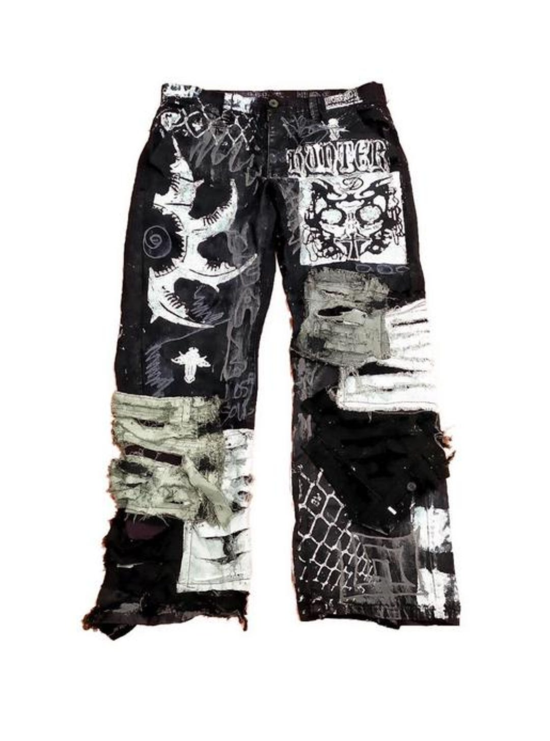 Unique Handmade Jeans Custom Punk Rock Goth Emo Metal Cyber Dark Tribal ...