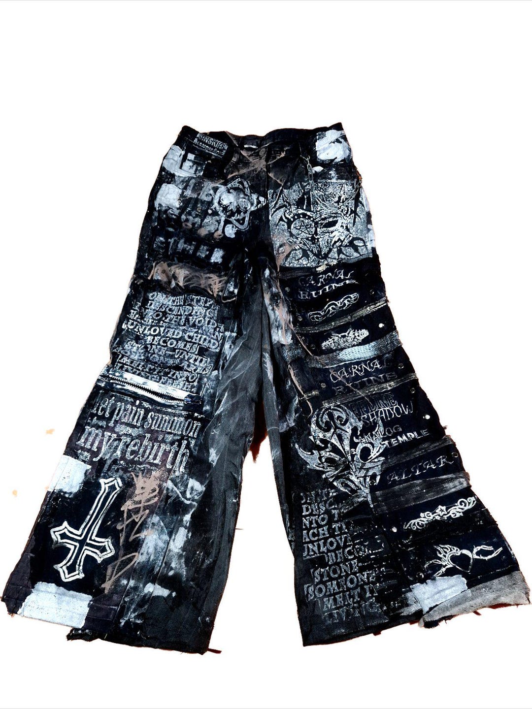 Unique Handmade Baggy Jeans Custom Punk Rock Goth Emo Metal Cyber Dark ...