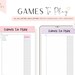Games to Play List Template Printable, Best Games List, Games Review ...