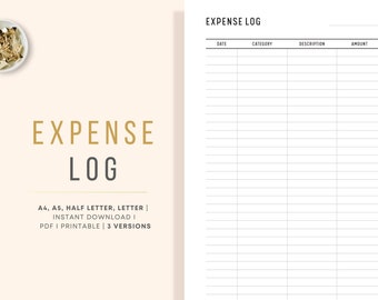 Expense Tracker Printable, Expense Log, Editable and Fillable PDF ...