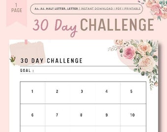 30 Day Challenge Printable, A4/a5/letter/half Letter, PDF - Etsy
