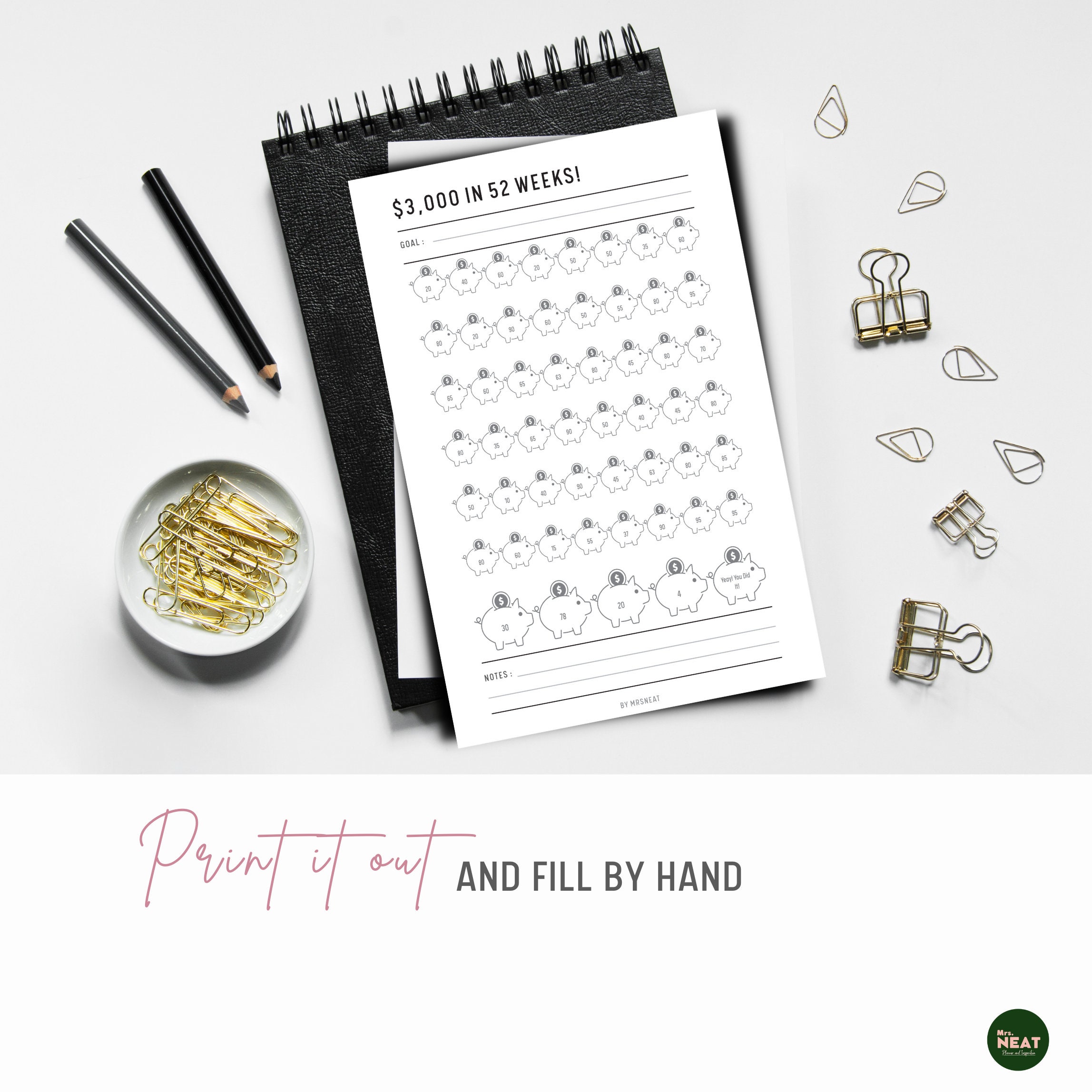 3,000 Money Saving Challenge Printable in 52 Weeks, Piggy Bank Template ...