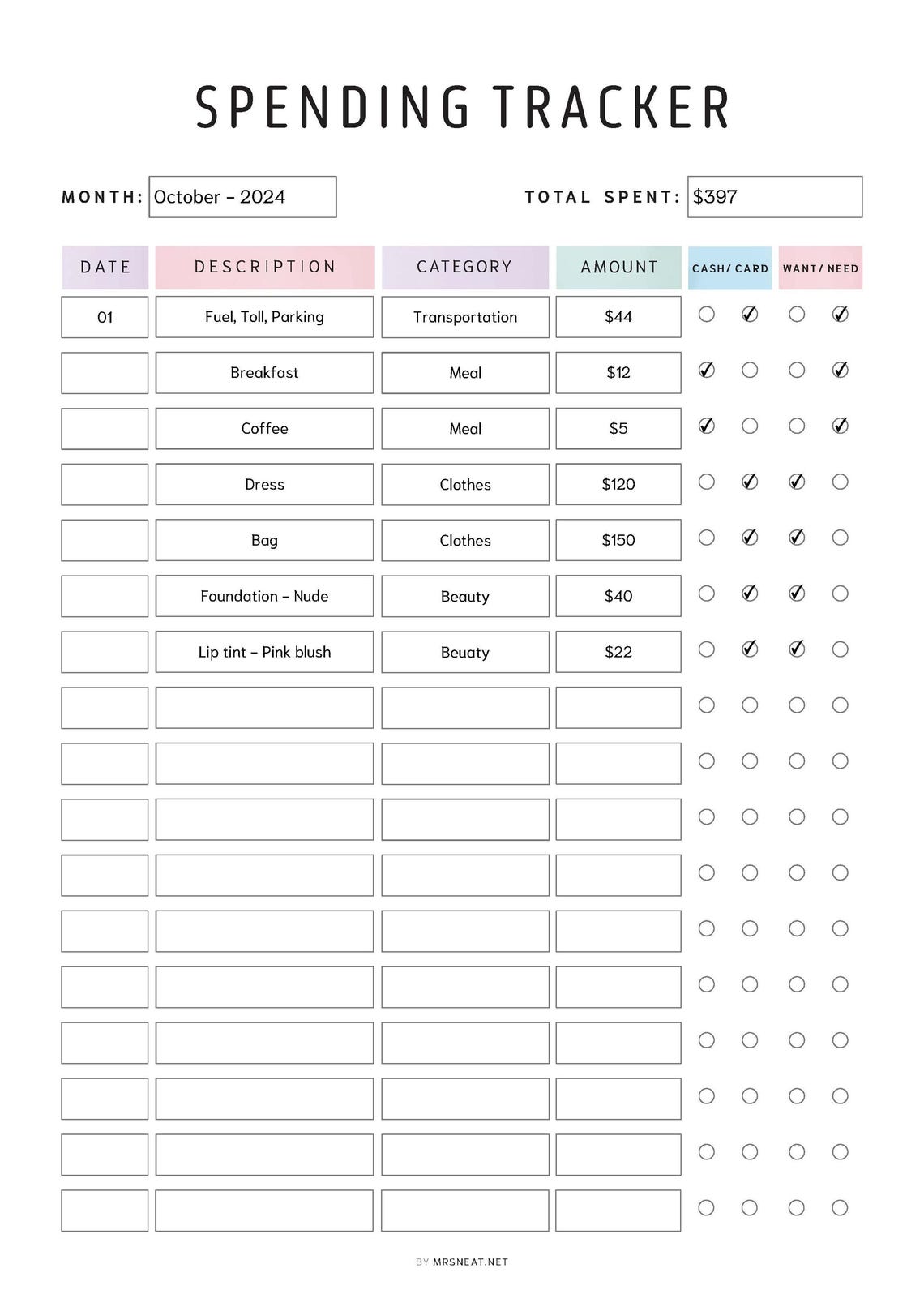 FILLABLE Spending Tracker PRINTABLE: Finance Expense Log (PDF) - Etsy
