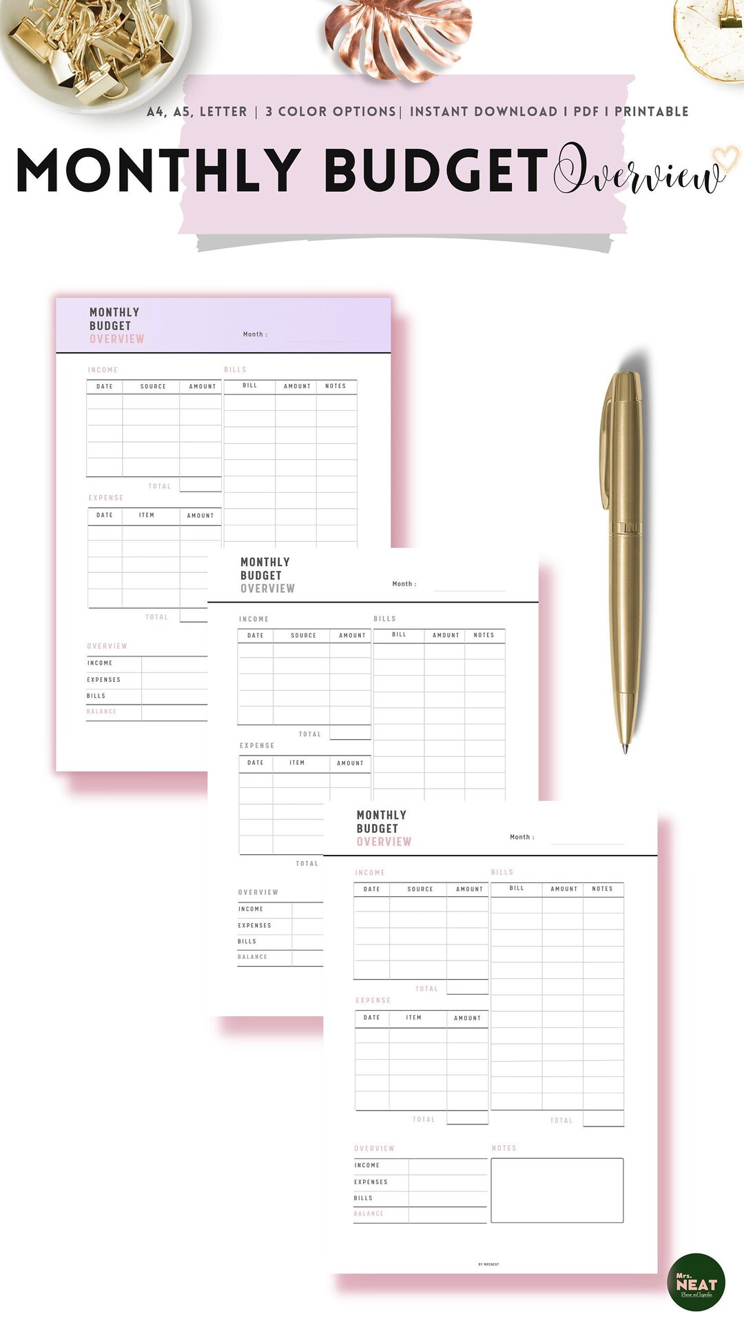 Monthly Budget Overview, Budget Planner Printable, A4, A5, US Letter - Etsy